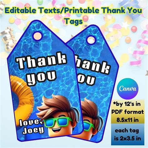 Thank You Tags Birthday Roblox T Tags Roblox Party Favor Label