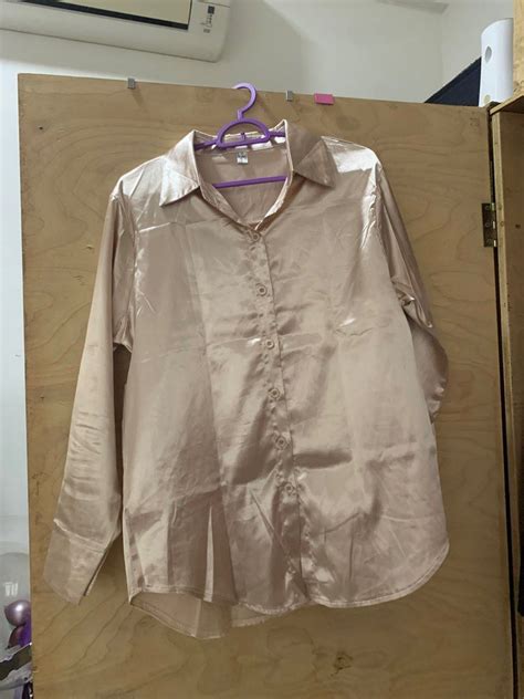 Baige Satin Top Womens Fashion Tops Blouses On Carousell