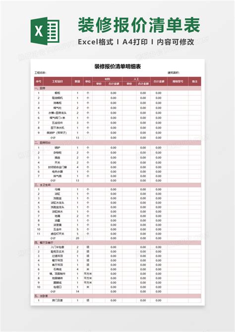 报价装修报价清单明细表execl模板下载图客巴巴