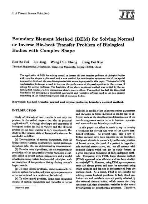 Pdf Boundary Element Method Bem For Solving Normal Or Inverse Bio Heat Transfer Problem Of
