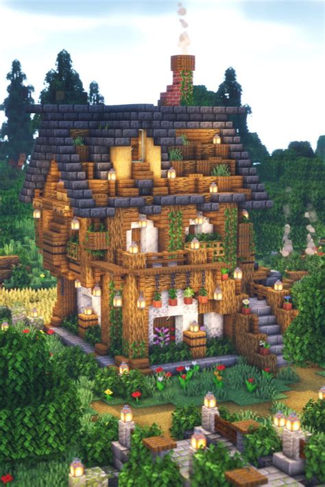 An Image Of A House In The Middle Of A Forest With Candles Lit On It