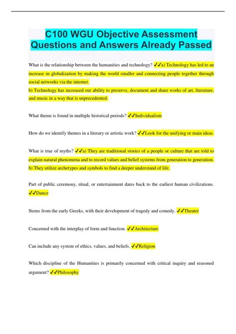 C100 WGU Objective Assessment Questions And Answers Already Passed WGU Stuvia US