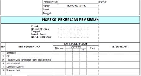 Form Inspeksi Pembesian Sipilpedia