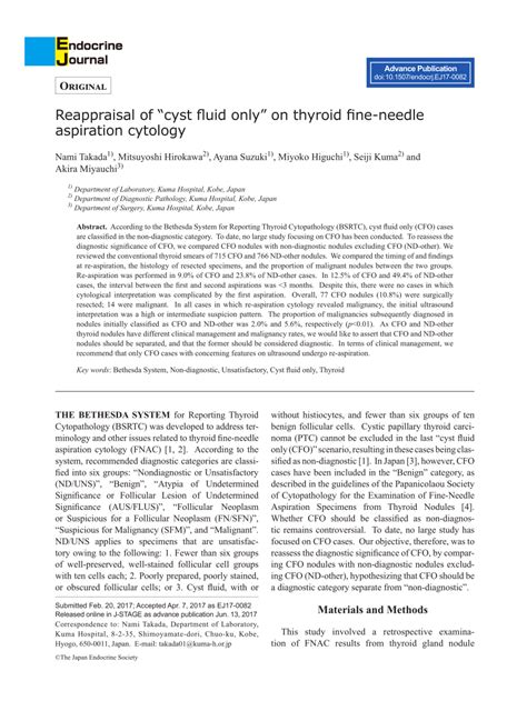 Pdf Reappraisal Of “cyst Fluid Only” On Thyroid Fine Needle