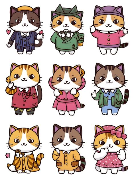 Conjunto De 9 Adesivos Para Gatos Kawaii Clipart Desenhos De Gatos