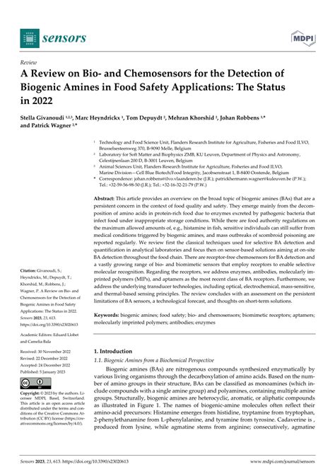 Pdf A Review On Bio And Chemosensors For The Detection Of Biogenic