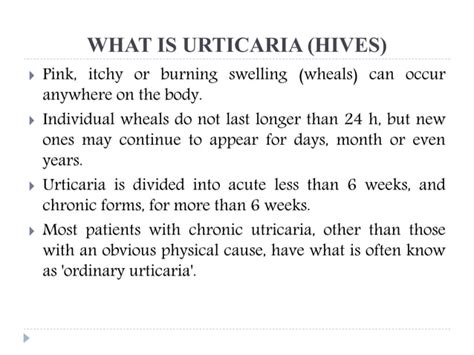 Urticaria Hives Causes Symptoms And Treatments Pptx