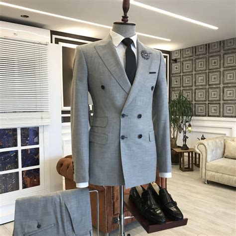 Jeremy Handsome Gray Peaked Lapel Double Breasted Tailored Business