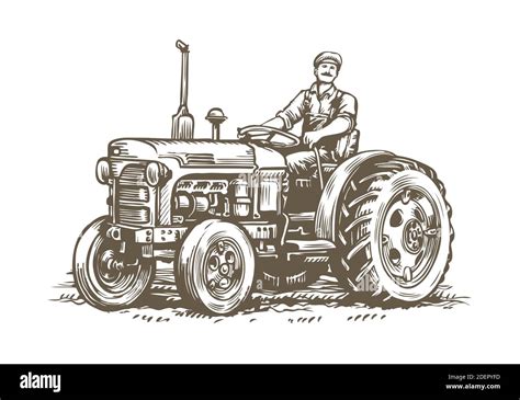 Farm Tractor Retro Sketch Agricultural Machinery Vintage Vector
