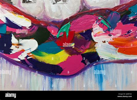Abstract Drawing With Colorful Strokes On Canvas Texture And
