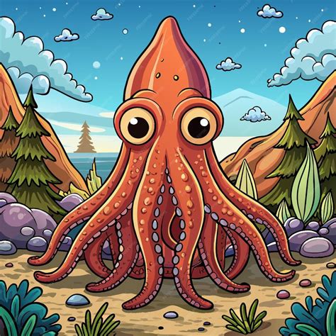 A Cartoon Drawing Of An Octopus With The Words Octopus On It Premium
