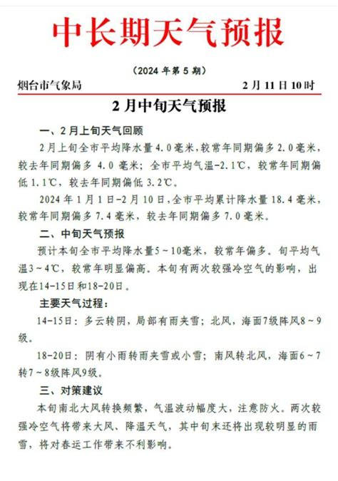 局部有雨夹雪正月初五至初六或有较强冷空气影响烟台全市大风天气