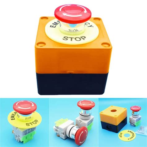 Hl Plastic Box Red Sign Push Button Switch Dpst Mushroom Emergency Stop