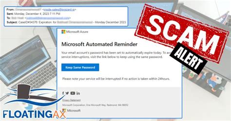 Microsoft Email Password Expiration Scam Phishing Attempt Floating Ax