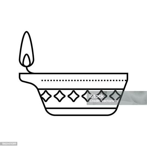 Ilustración De Diya Lámpara Hinduismo Línea Icono Vectorial Ilustración