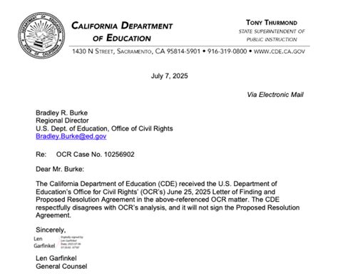 California Department Of Education Formally Rejects Title Ix