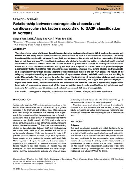 Pdf Relationship Between Androgenetic Alopecia And Cardiovascular