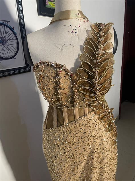 3d Champagne Gold Prom Dress Etsy