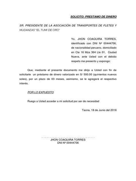Solicitud De Préstamo De Dinero Pdf Derecho