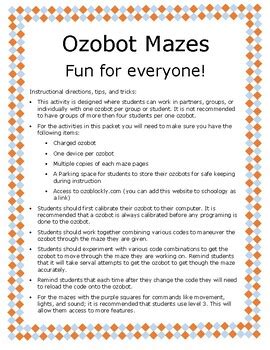 Ozobot Activity With Coding By Bethany Burke TPT