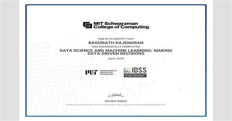 Ragunath Rajendran Successfully Completed Mit Idss Dsml Intl Program