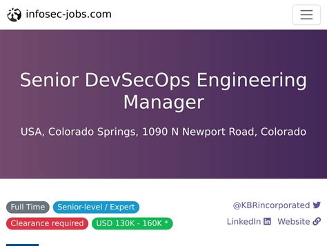 Hiring Senior Devsecops Engineering Manager In Usa Colorado Springs