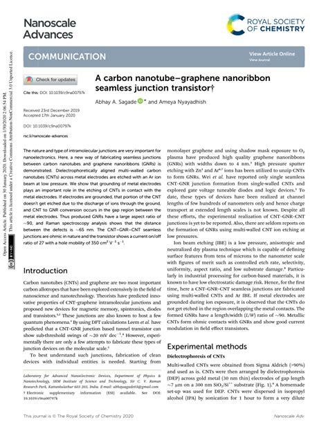 Pdf A Carbon Nanotubegraphene Nanoribbon Seamless Junction Transistor