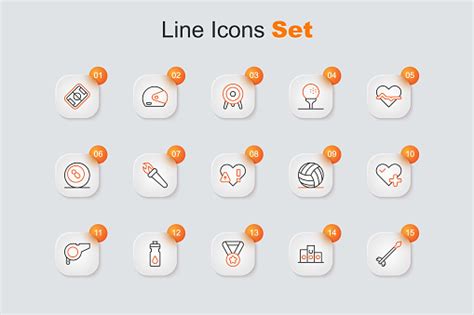 세트 라인 중세 화살 스포츠 우승자 연단 메달 피트니스 셰이커 호루라기 심박수 배구 공 및 아이콘에 대한 상 벡터 3위에 대한 스톡 벡터 아트 및 기타 이미지 Istock