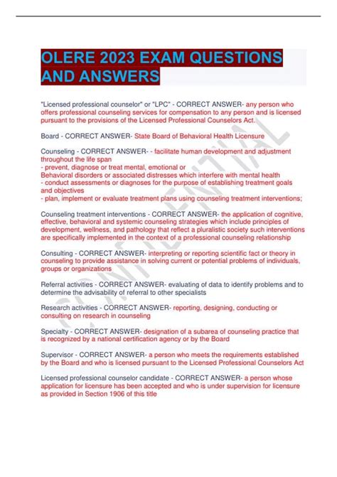 Olere 2023 Exam Questions And Answers Olere Stuvia Us