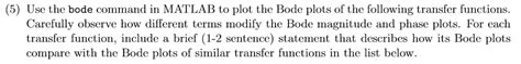 Solved Use The Bode Command In Matlab To Plot The Bode Chegg