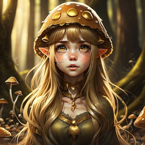Premium Ai Image Golden Mushroom Girl