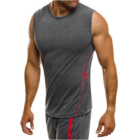 Cosfo Workout Men Tank Tops Muscle Athletic Sleeveless Shirts Crew Neck