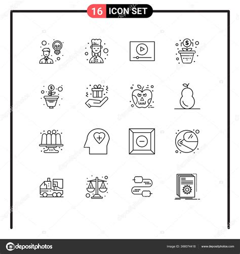 Thematic Vector Outlines Editable Symbols Hand Party Birthday Video Tree Stock Vector Image By