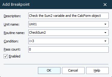 Add Breakpoint Dialog TestComplete Documentation
