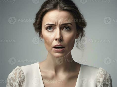 Shocked And Scared Young Woman Standing Isolated Over White Background