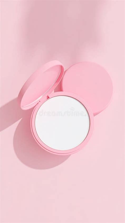 Pink Compact Powder Makeup Product On Pink Background Stock