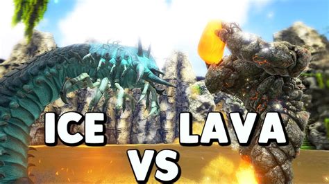 ARK Survival Evolved QUEEN ICE WORM VS KING LAVA GOLEM RAGNAROK