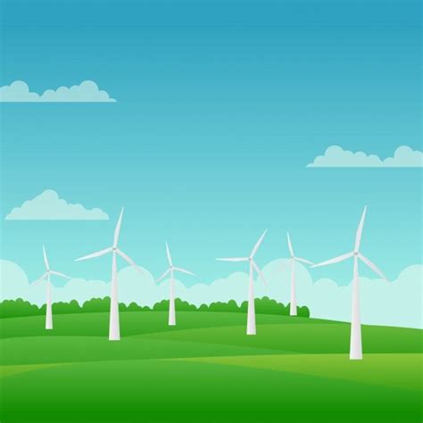 그린 필드와 푸른 하늘에 풍력 터빈 풍경 벡터 일러스트 레이 션 에너지 터빈 바람 배경 일러스트 및 사진 무료 다운로드 Pngtree 풍력 터빈 벡터