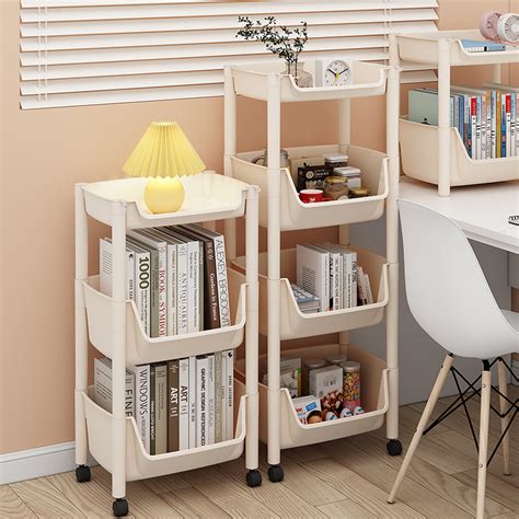 Bookshelf Storage Trolley With Wheels Multi Layer Movable Book Shelf