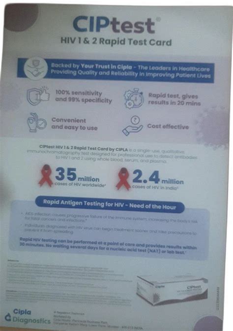 Sms Hiv Rapid Test Kit Number Of Reactionsprepskit 25 Kits At