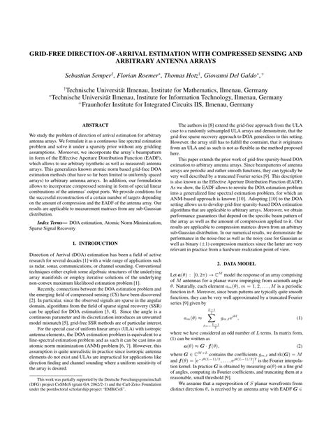 Pdf Grid Free Direction Of Arrival Estimation With Compressed Sensing And Arbitrary Antenna Arrays