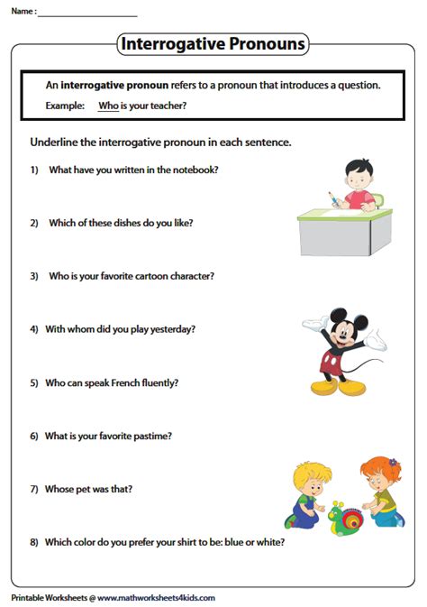 Interrogative Pronouns Worksheet