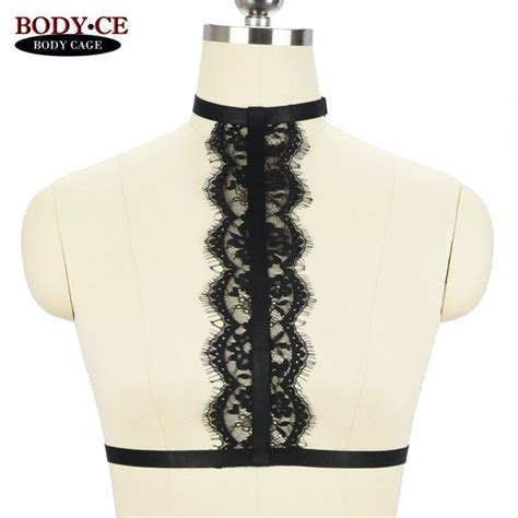Women Sexy Black Lace Choker Harness Lingerie Elastic Body Harness Bra