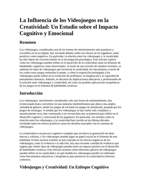 La Influencia De Los Videojuegos En La Creatividad Un Estudio Sobre El