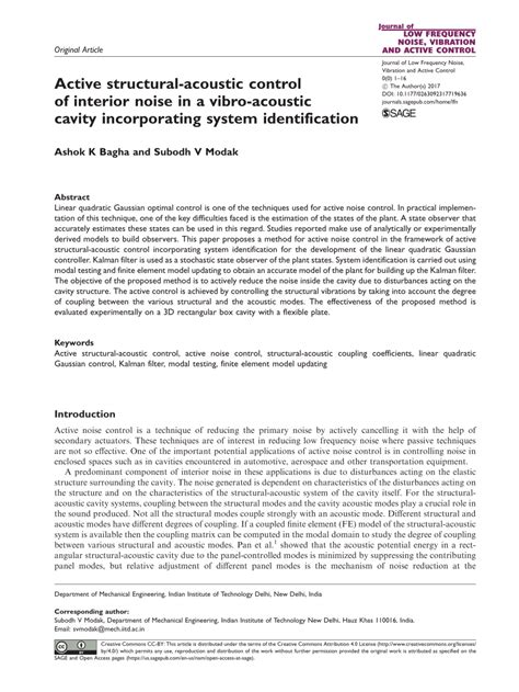 PDF Active Structural Acoustic Control Of Interior Noise In A Vibro Acoustic Cavity