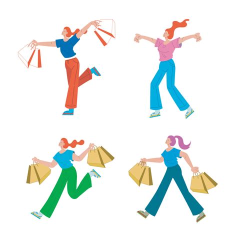 Ilustración De Dibujos Animados De Una Chica Feliz Que Lleva Bolsas De