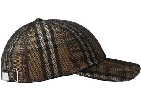 Burberry Mesh Overlay Check Baseball Cap Archive Beigeblack In