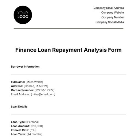 Free Finance Loan Repayment Analysis Form Template To Edit Online