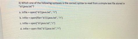 solved 3 which one of the following syntaxes is the correct