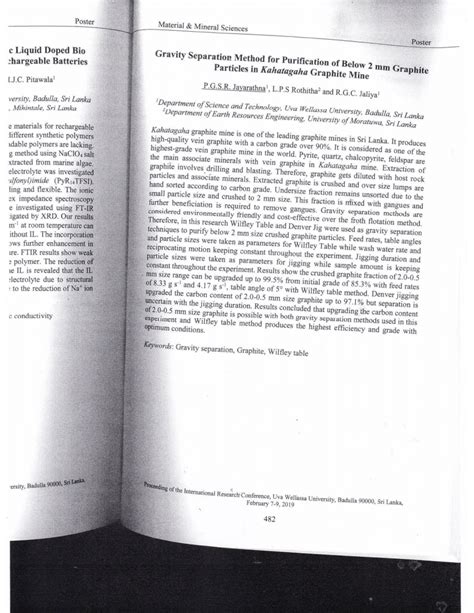 Pdf Gravity Separation Method For Purification Of Below 2 Mm Graphite Particles In Kahatagaha